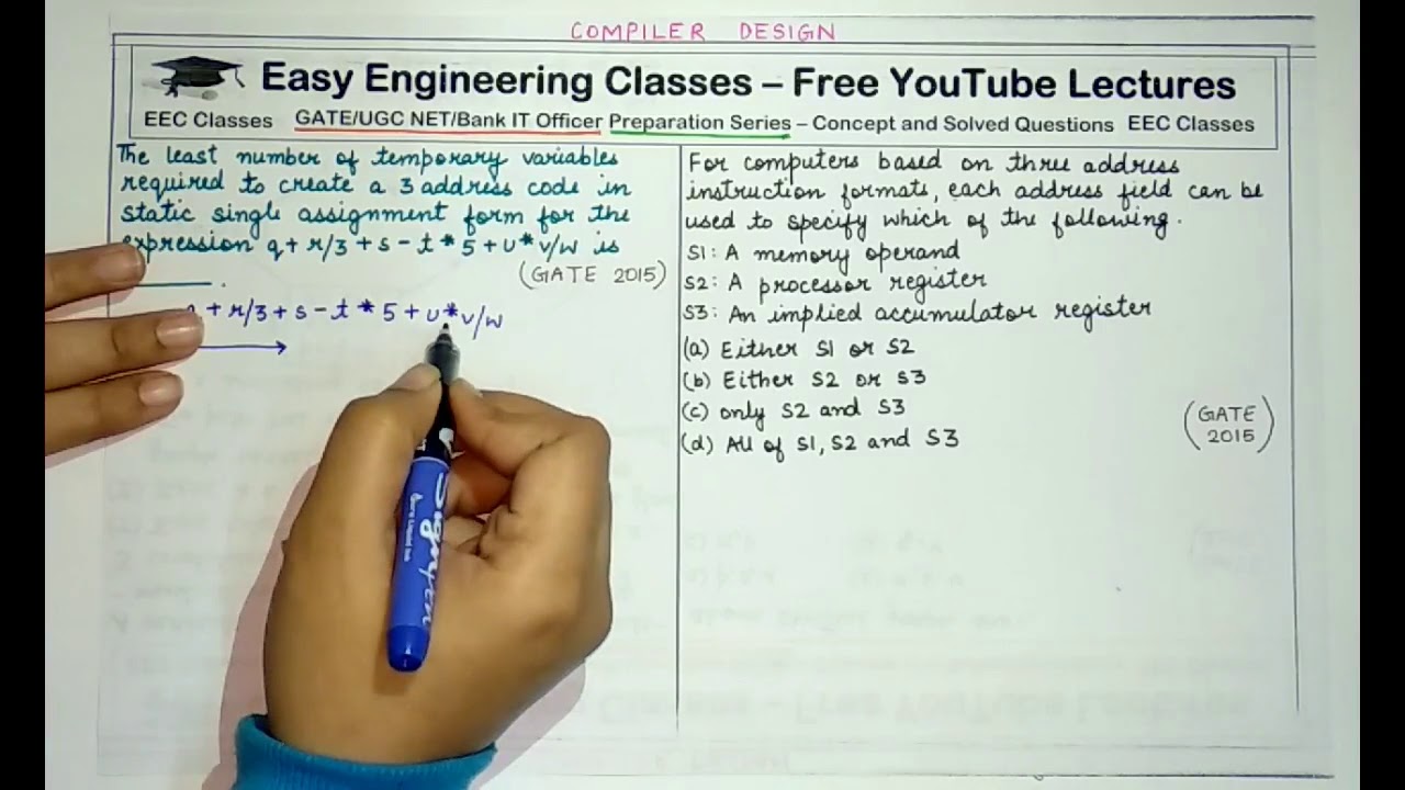 Compiler Design Gate 2015 Solved Question Part 2 Address Code Fields Numerical Youtube