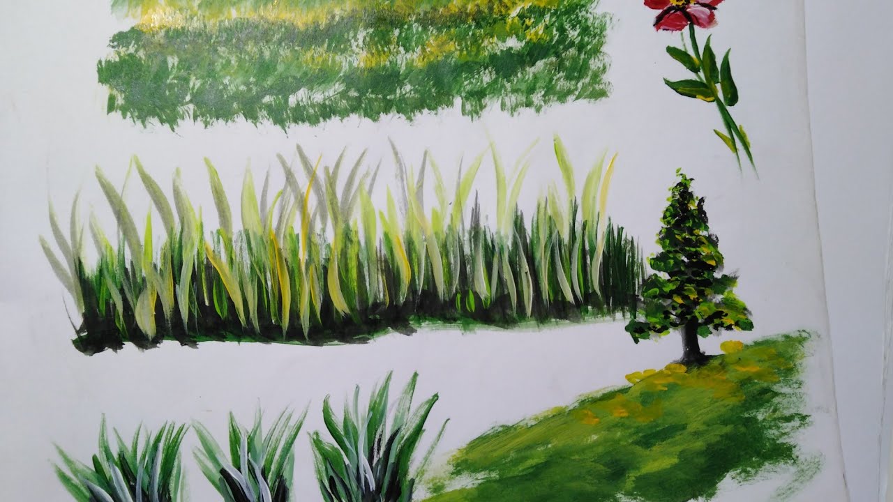 Acrylic painting techniques. How to paint realistic grass with acrylic ...