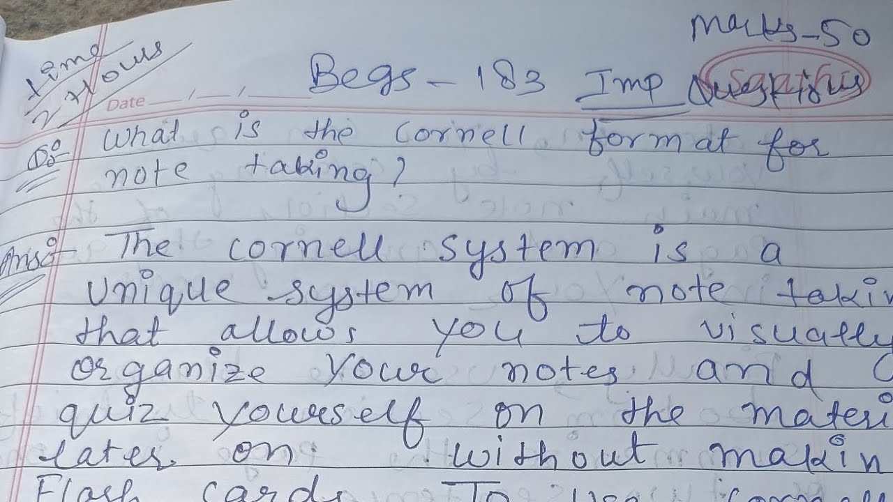 Cornell method technique of note taking..begs-183 important question ...