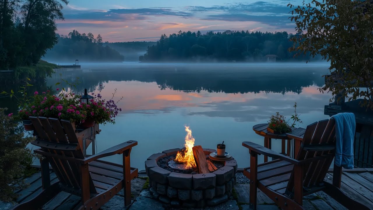Lakefront Campfire | Relaxing Fire Pit & Gentle Lake Waves at Night for ...
