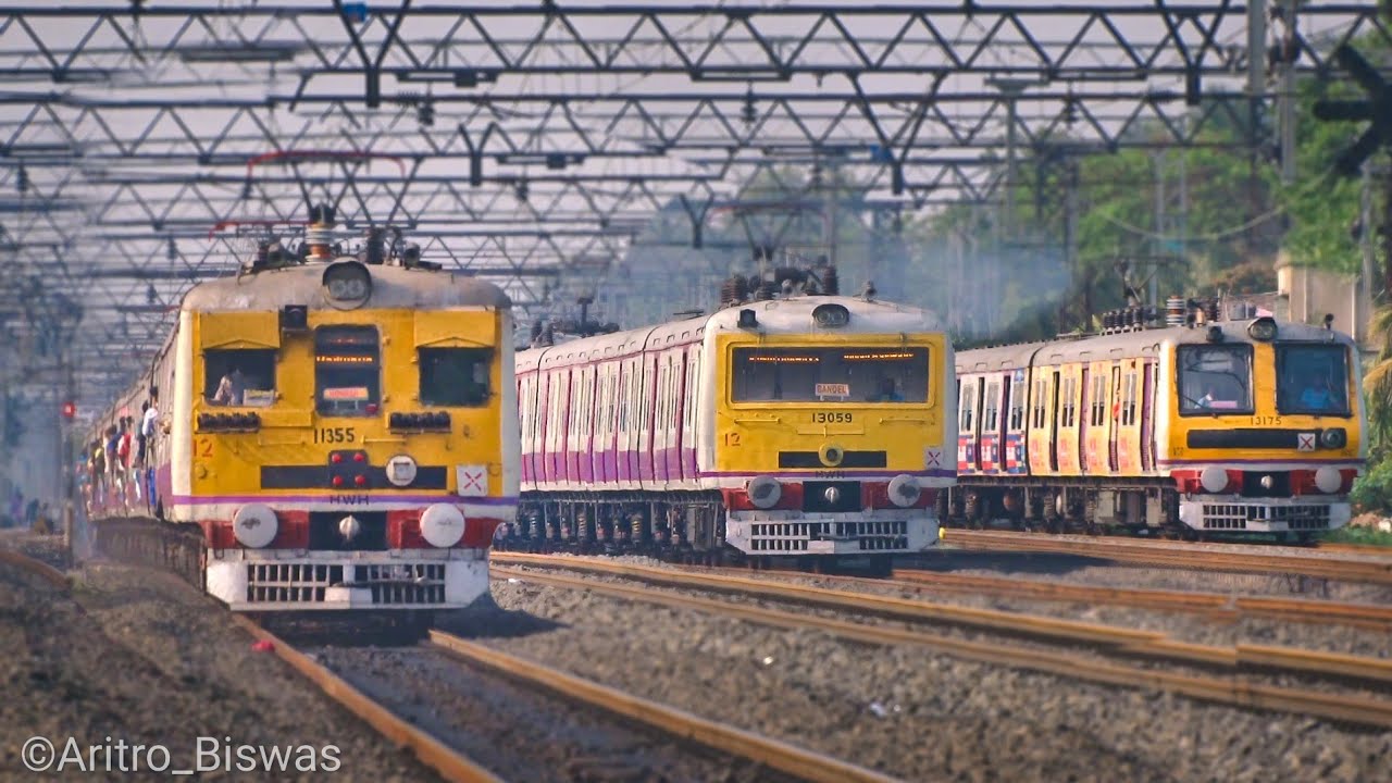 Three different model local trains at three platforms at same time ...