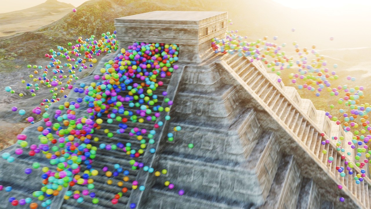 Insane Mayan Pyramid Explosion – Thousands of Colorful Balls in 3D ...