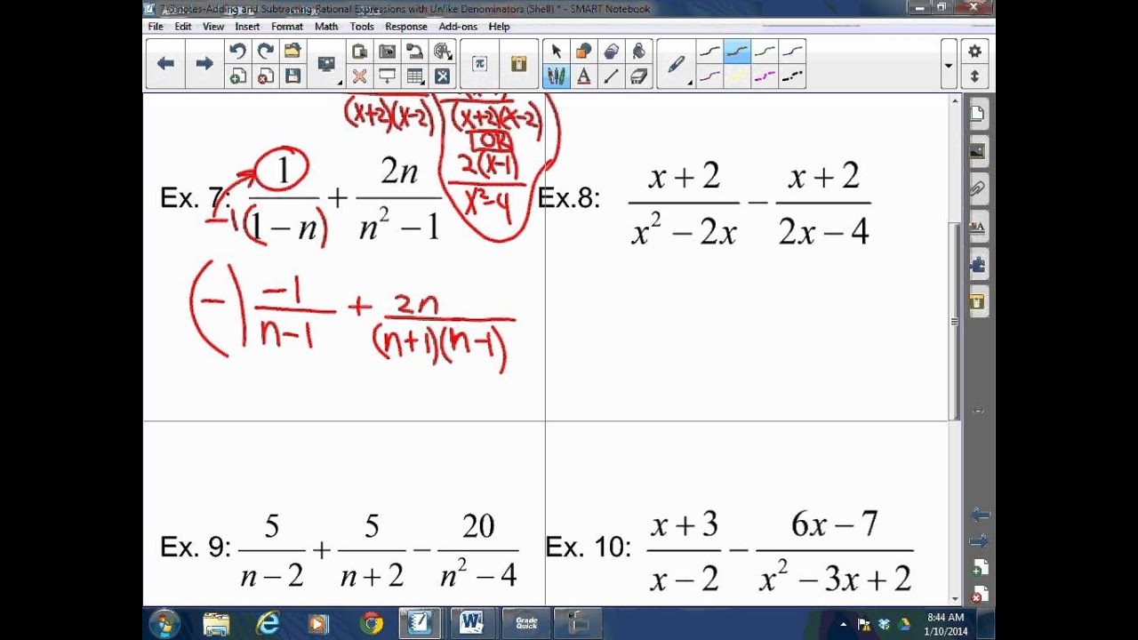Algebra I And II 7 5 Adding And Subtracting Rational Expressions With Algebra I And II 7 5 Adding And Subtracting Rational Expressions With