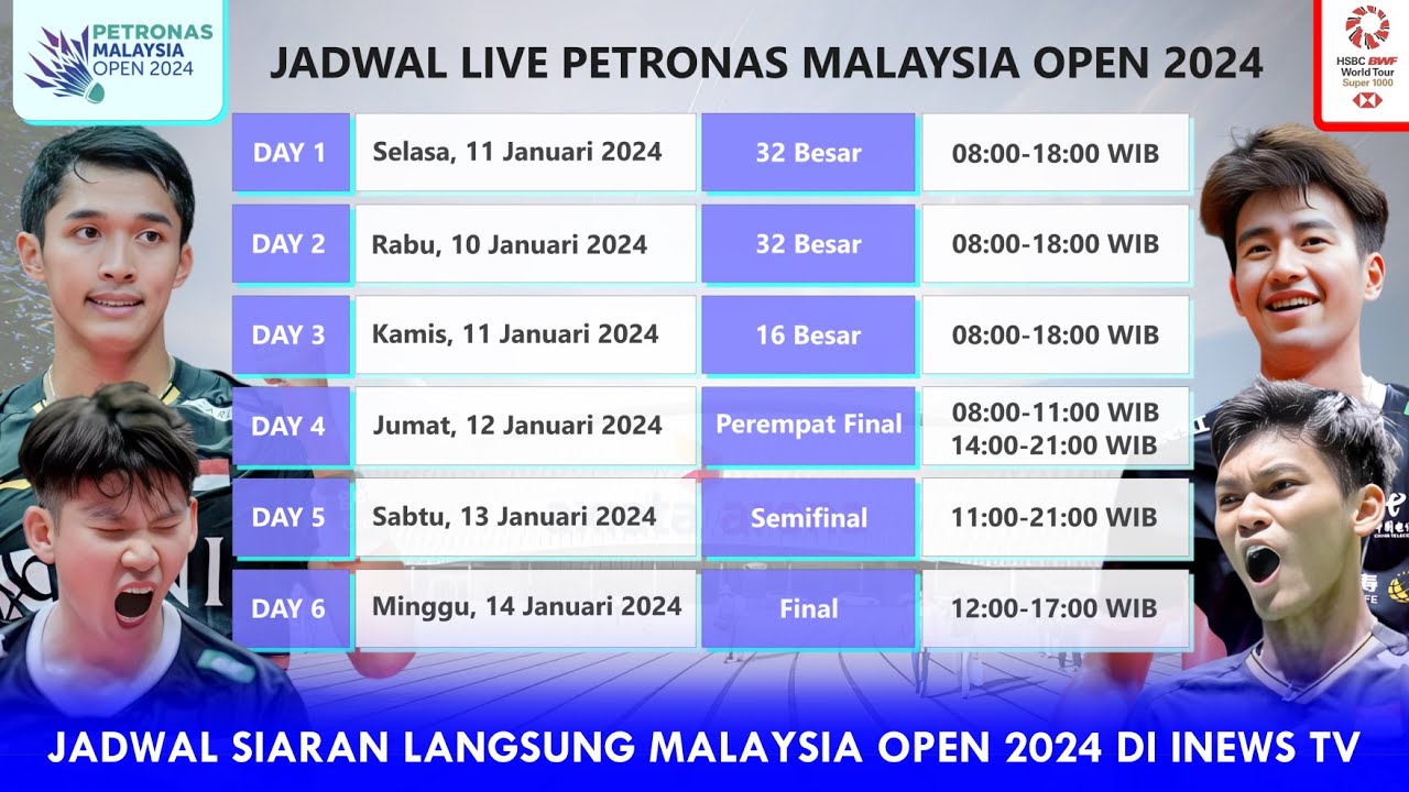 Jadwal Siaran Langsung Malaysia Open 2024 Di Inews TV #malaysiaopen2024 - YouTube
