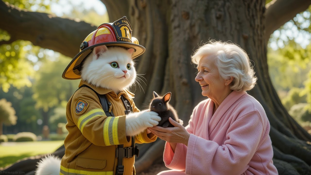 👨‍🚒 Brave Fireman Cat Rescues a Tiny Rabbit! 😺🐰 | Fluffy Animal ...
