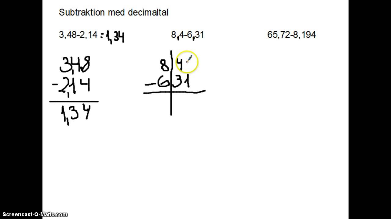 Subtraktion med decimaltal - YouTube