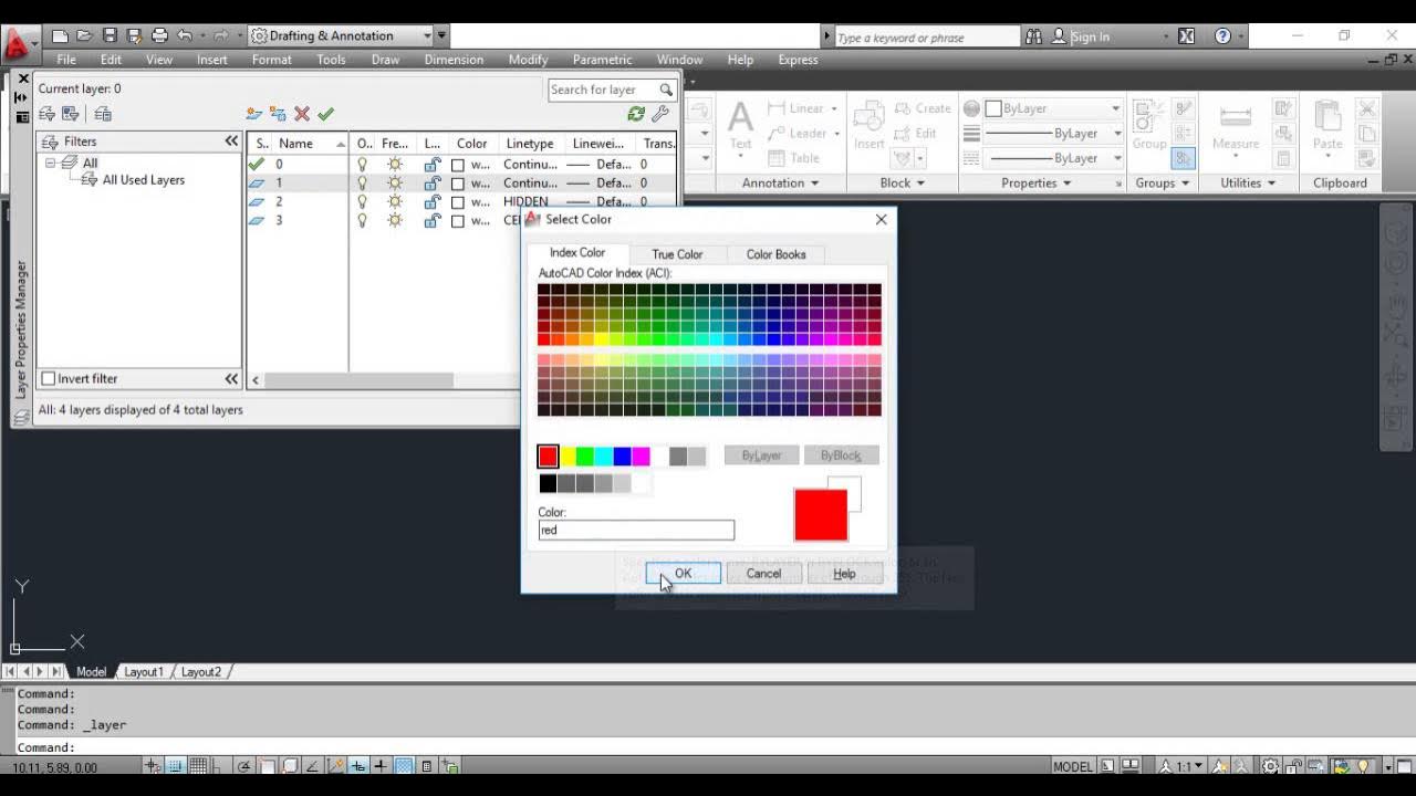 Assigning Colors to Layer - AutoCAD - YouTube