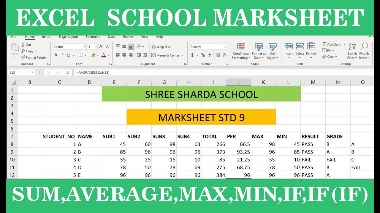 Excel School Marksheet Youtube