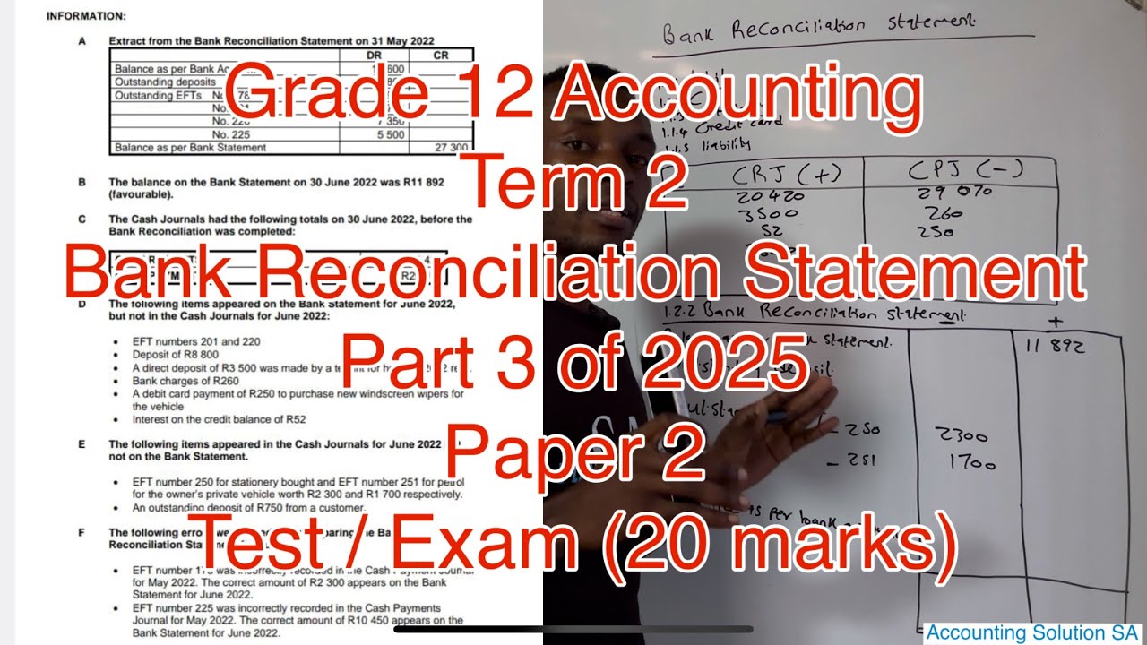 Grade 12 Accounting Term 2 | Bank Reconciliation Statement Part 3 of ...