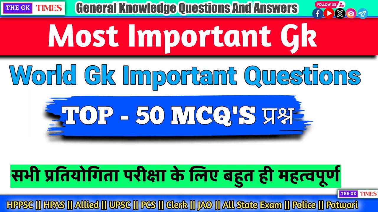 Most Important gk | world gk important questions | daily Gk questions ...