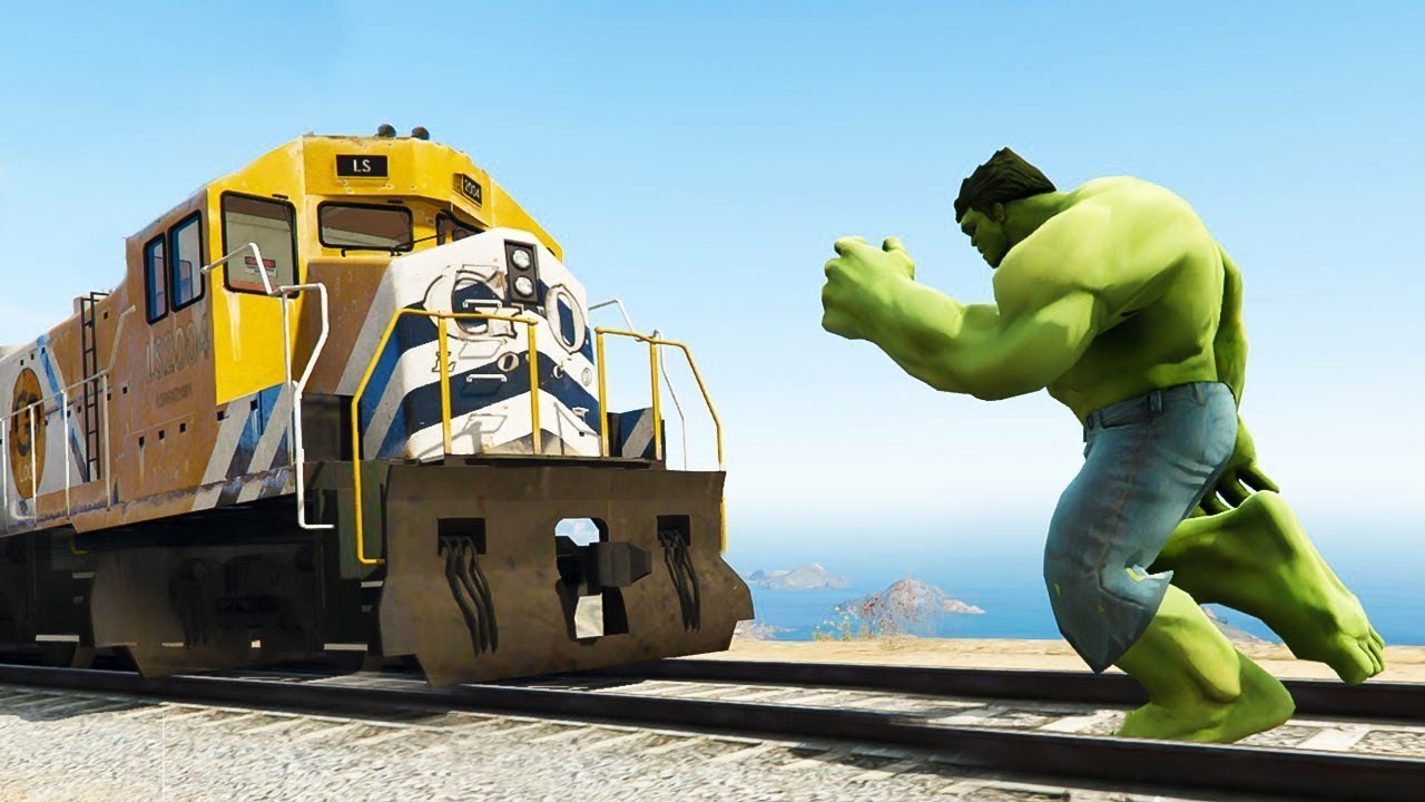 hulk stop the train in gta5 | hulk container ramp stunt challenge in ...