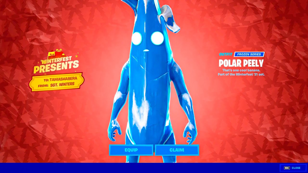 polar peely opened 🎁 winterfest free skin - YouTube
