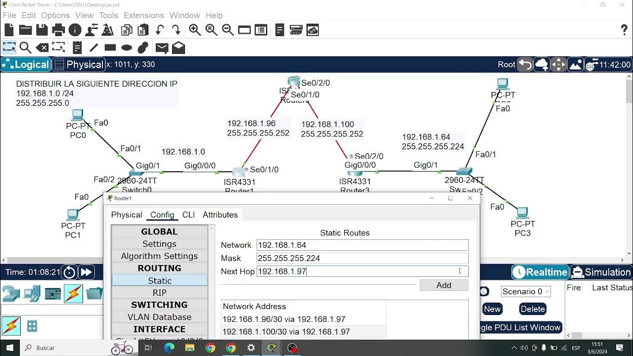 ENRUTAMIENTO ESTATICO EN CISCO PACKET TRACER - YouTube