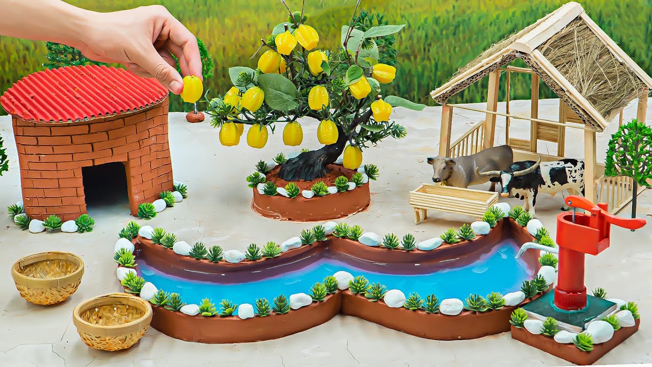 Top DIY making mini Farm Diorama with House for Cow - How to make money ...