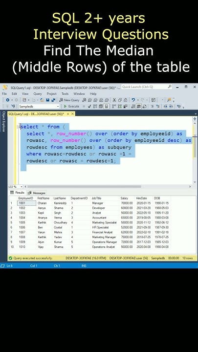 sql query 2+ years interview questions Find the median of the table # ...