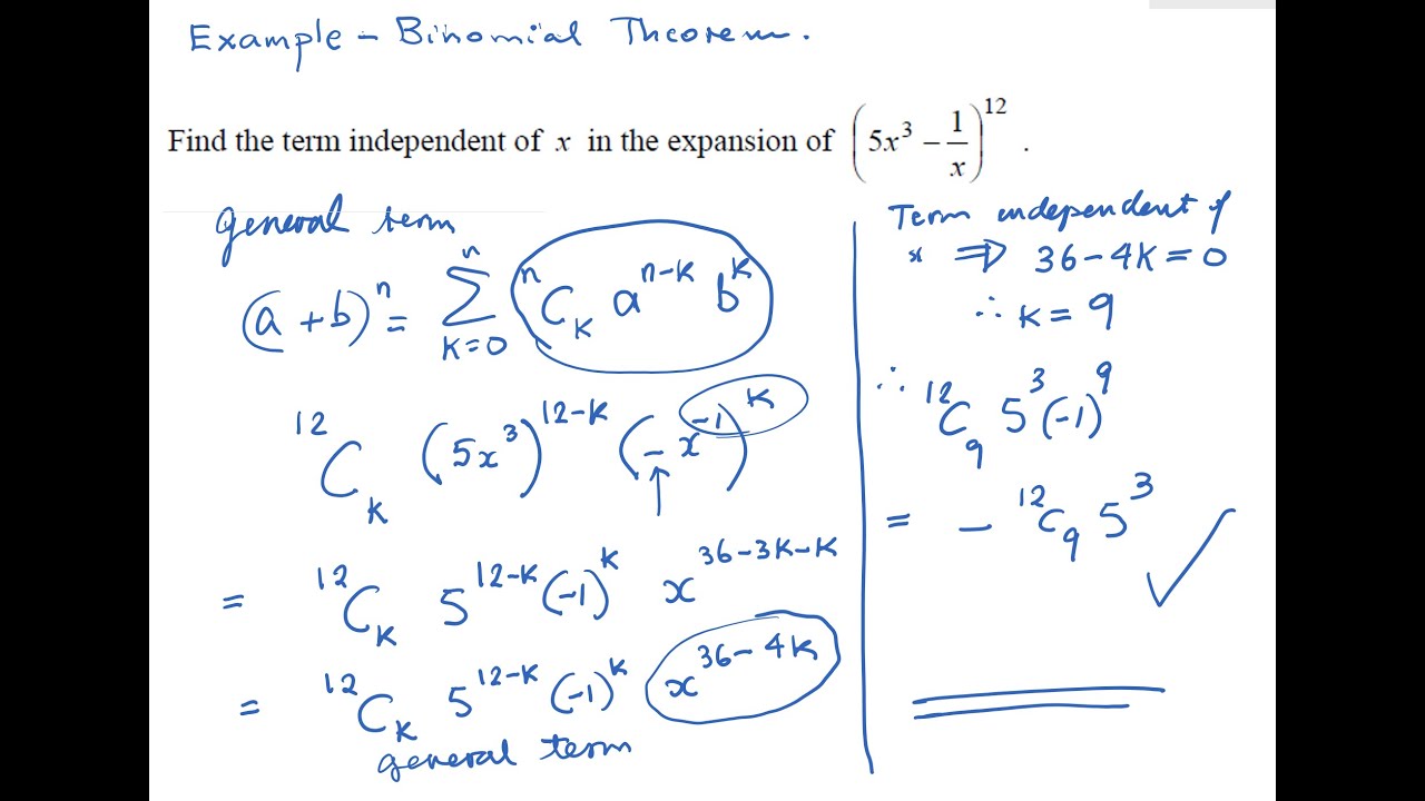 Binomial Theorem Example - Find the term independent of x - YouTube