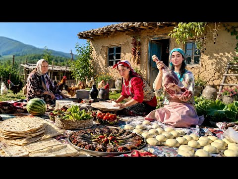 Village Life in IRAN | Baking Bread & Cooking Stuffed Eggplants with Minced Meat and Onions