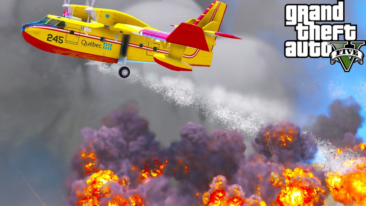 GTA 5 Firefighter Mod CL415 Water Bomber Airplane Fighting A Wildfire ...