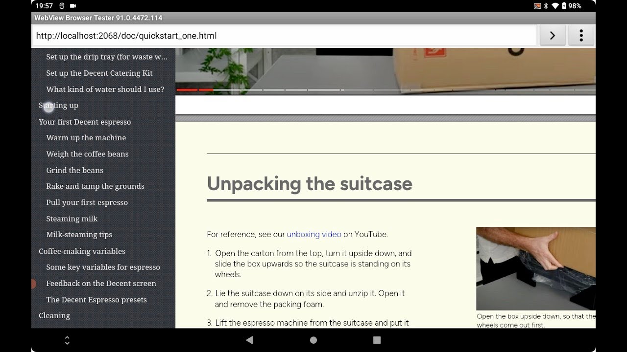 Read the DE1 manual inside the de1app app in Android - YouTube