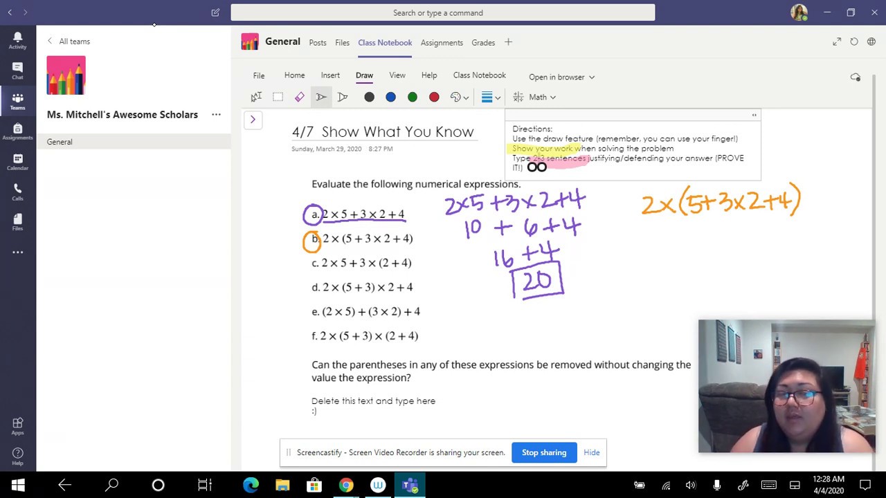 Using Draw in Class Notebook in Microsoft Teams for Math Class - YouTube