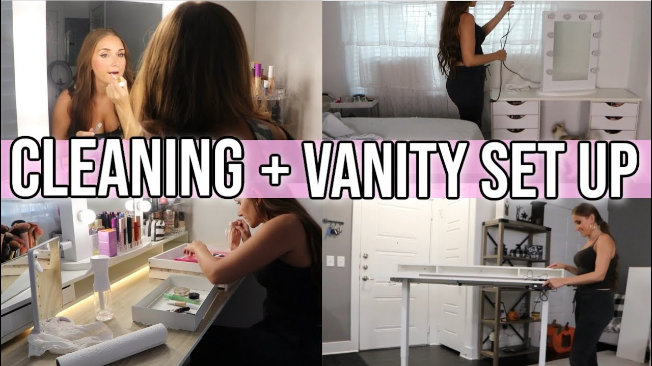 CLEAN WITH ME | Bedroom Cleaning + Vanity Desk Makeover With FEZIBO ...