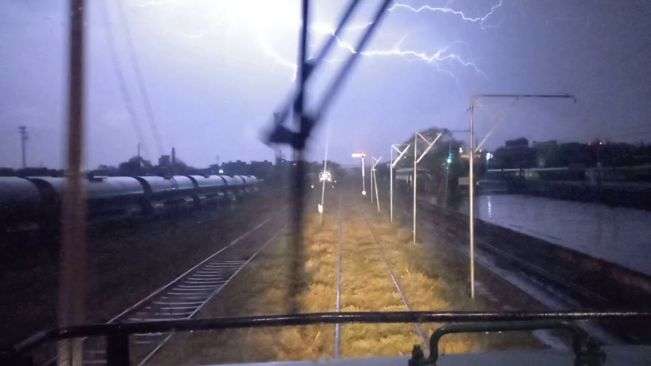 Heavy raining lightening and thunderstorm live view from loco pilot cab ...