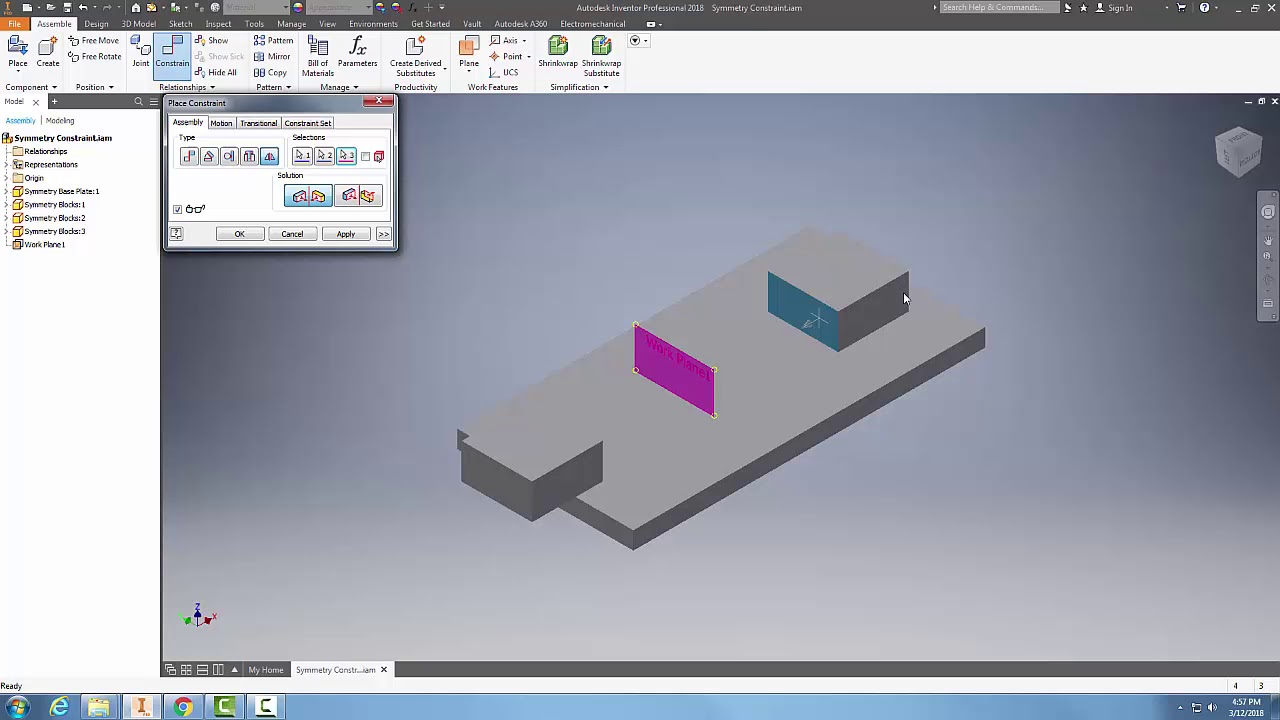 08 Assembling Components by Using the Constrain Tool Symmetry - YouTube