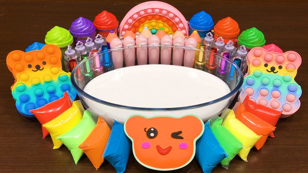 BEAR SLIME !!! Mixing makeup, clay and more into glossy slime !!! - YouTube