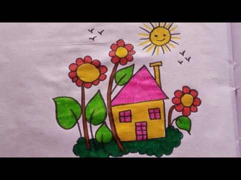 how to draw easy flower house drawing with easy step by step #viral# ...