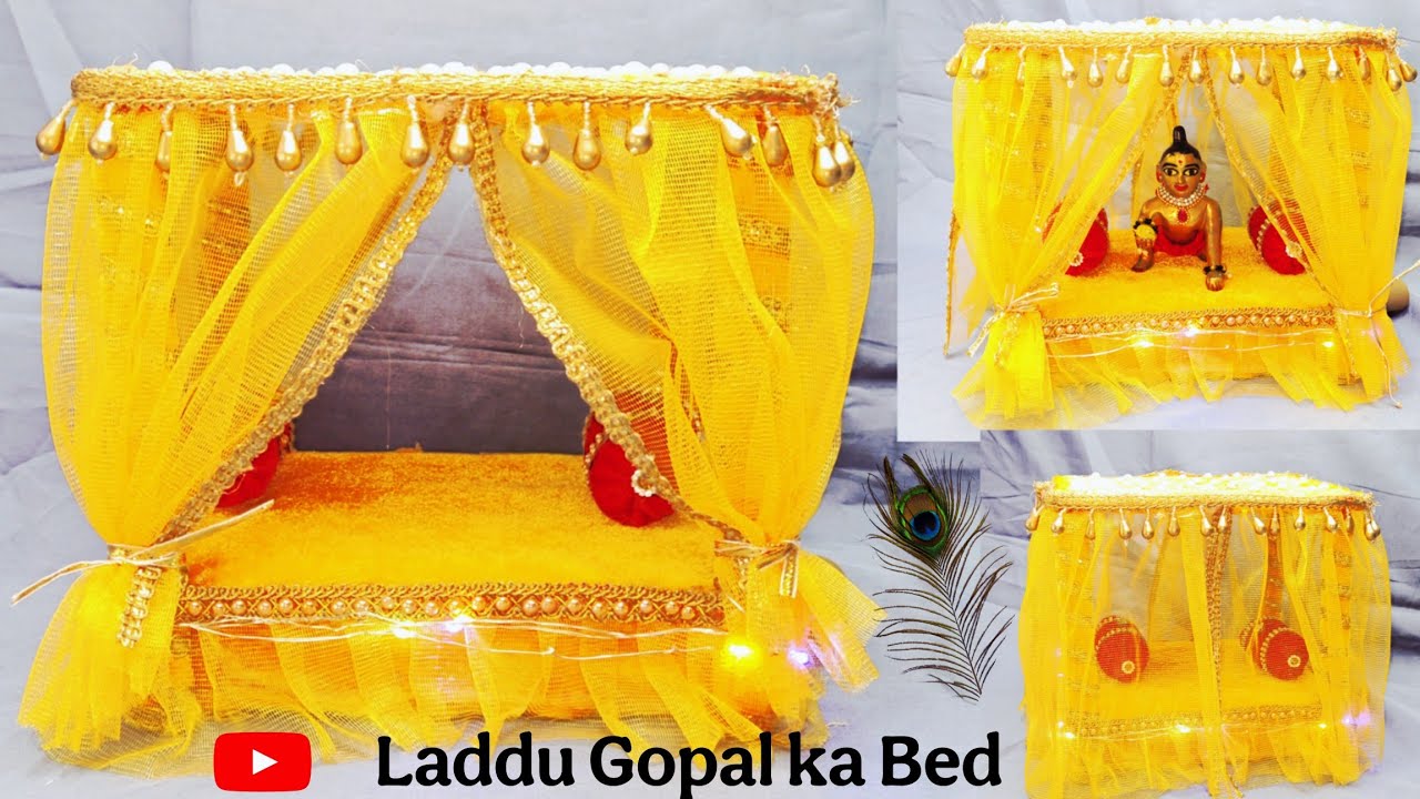 Laddu gopal ka Bed with sweet box | Kanha ka bed ghar per banaye ...