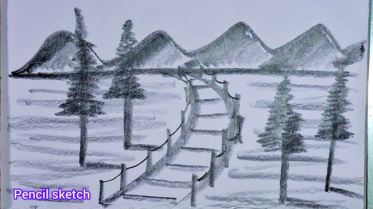 Easy Free Hand Scenery Drawing || How To Draw A Scenery || - YouTube