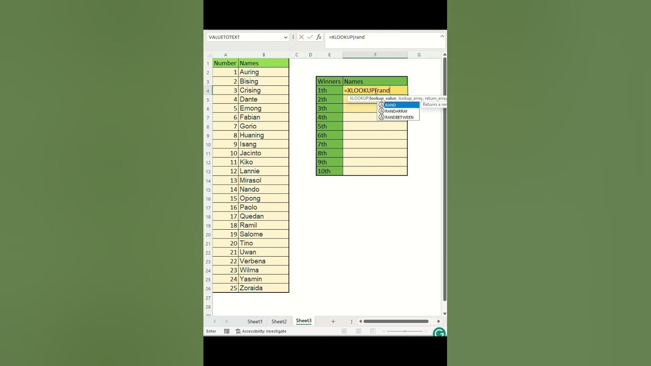 How to draw lots or raffle using Excel RANDARRAY - YouTube