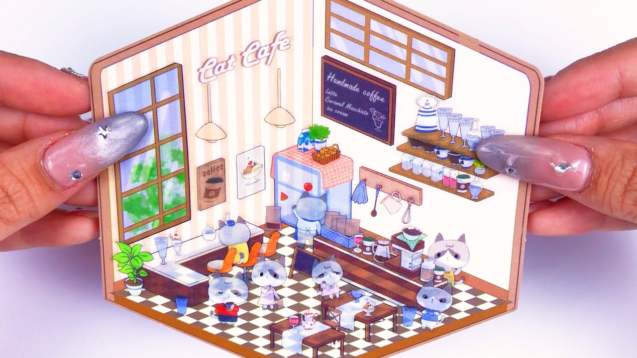 [ASMR ] Cozy Cat Cafe | DIY 3D STICKER SERIES #34 | DIY | STICKER ...