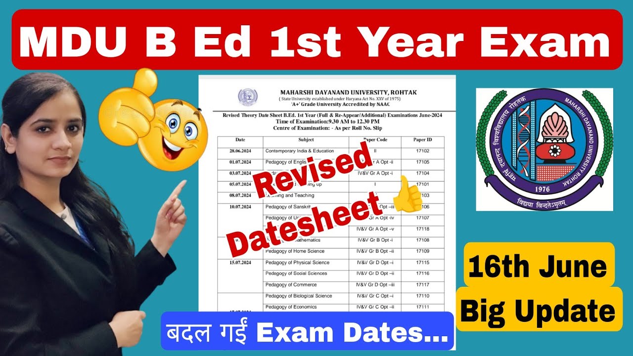 mdu b.ed 1st year exam 2024 datesheet | mdu b.ed exam date 2024 | mdu b ...