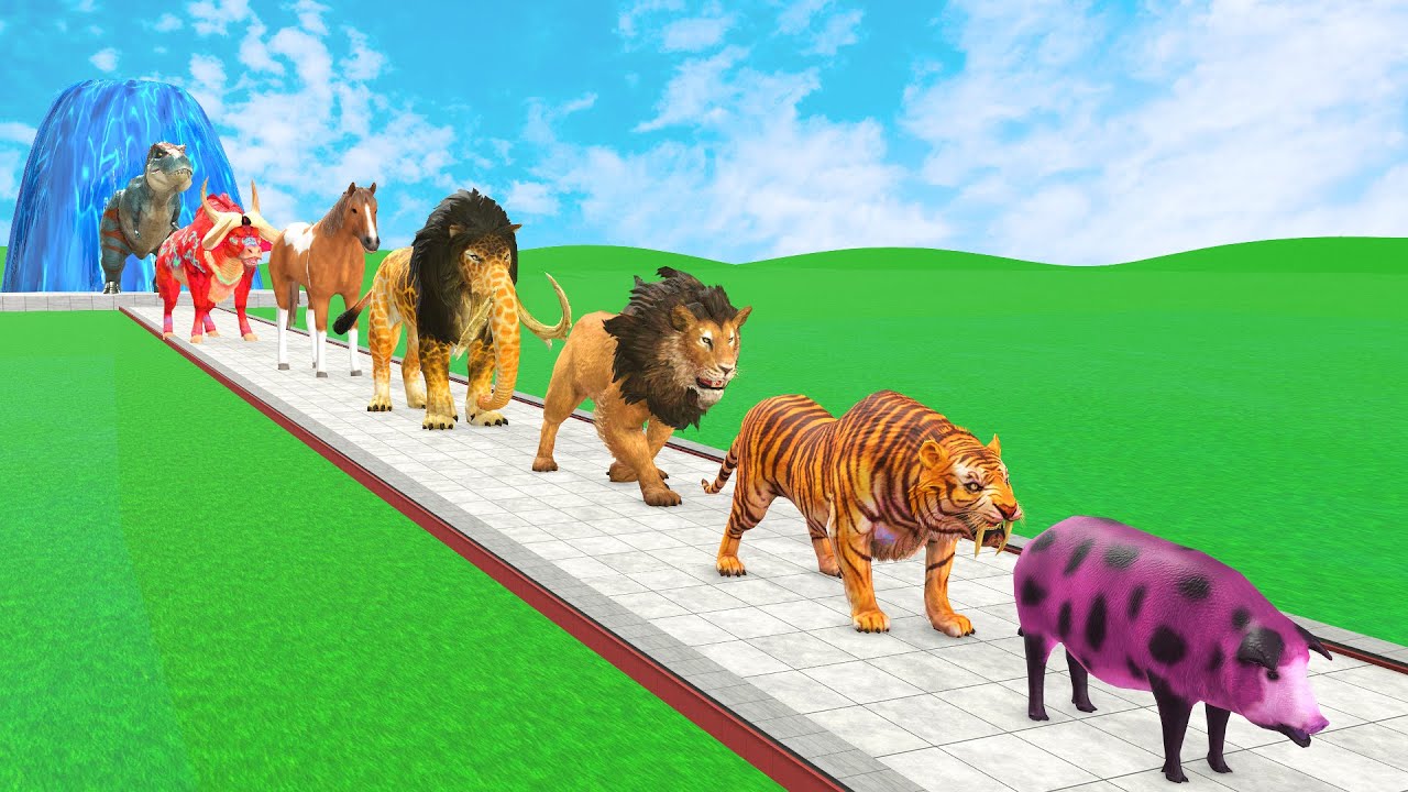 Paint & Animals Cow Mammoth Gorilla Tiger Lion Elephant Fountain ...