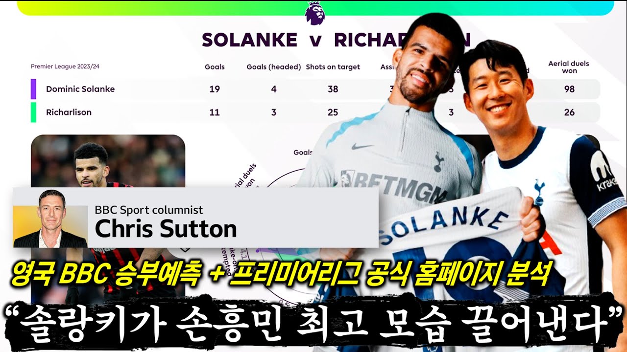 "솔랑키가 손흥민 최고 플레이 끌어낼 수 있다" 영국 BBC 승부예측 레스터전 다득점?! EPL 공식 분석 풀버전 해설 - YouTube