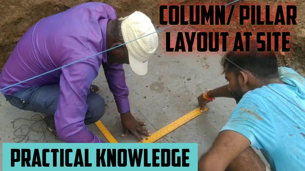 column layout at site. marking of column. Construction of house part 7 ...