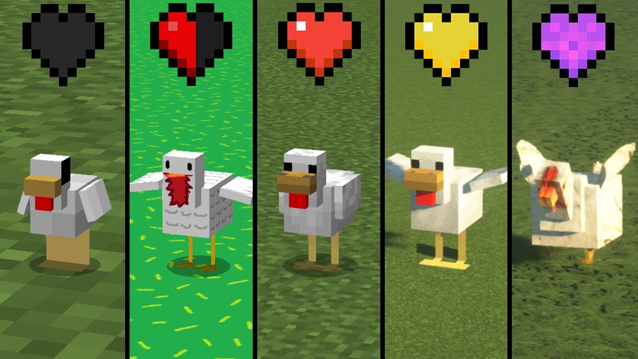 chicken with different hearts in Minecraft - YouTube