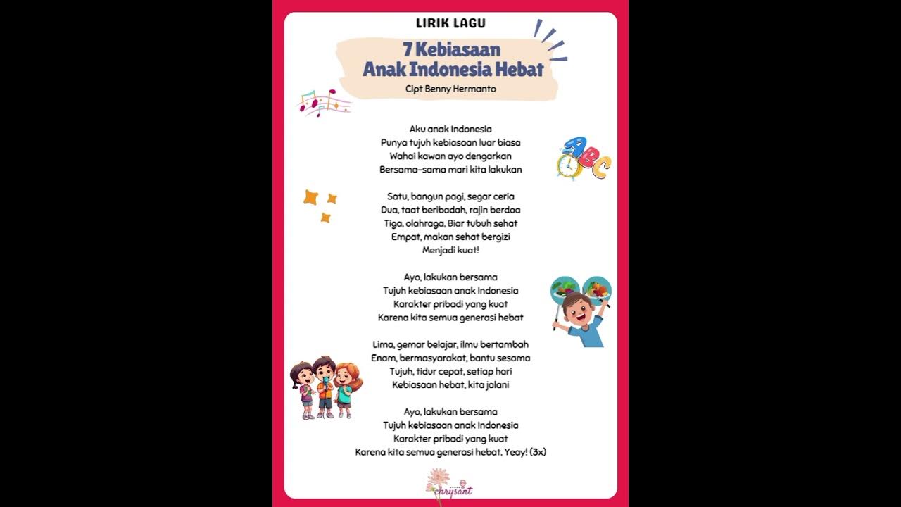 Lirik Lagu - 7 Kebiasaan Anak Indonesia Hebat - YouTube