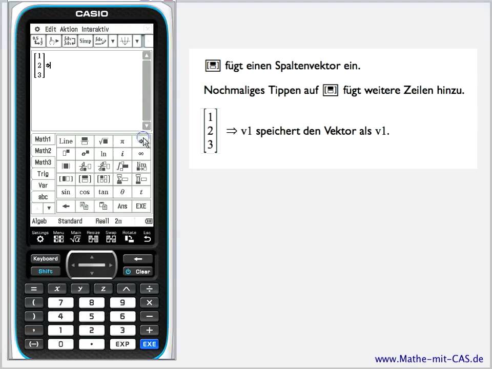 Vektoren mit dem ClassPad II CP 400 - YouTube