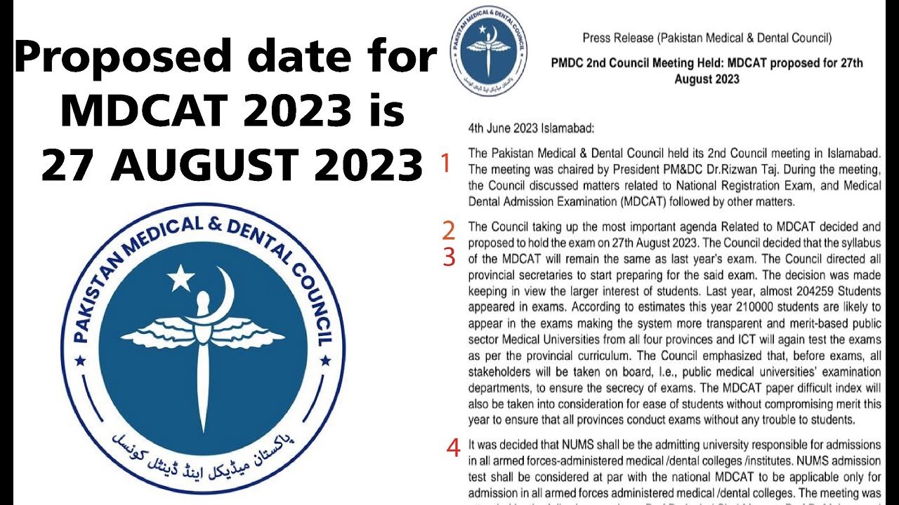 MDCAT 2023 Admission test for all Medical & Dental Colleges will be ...