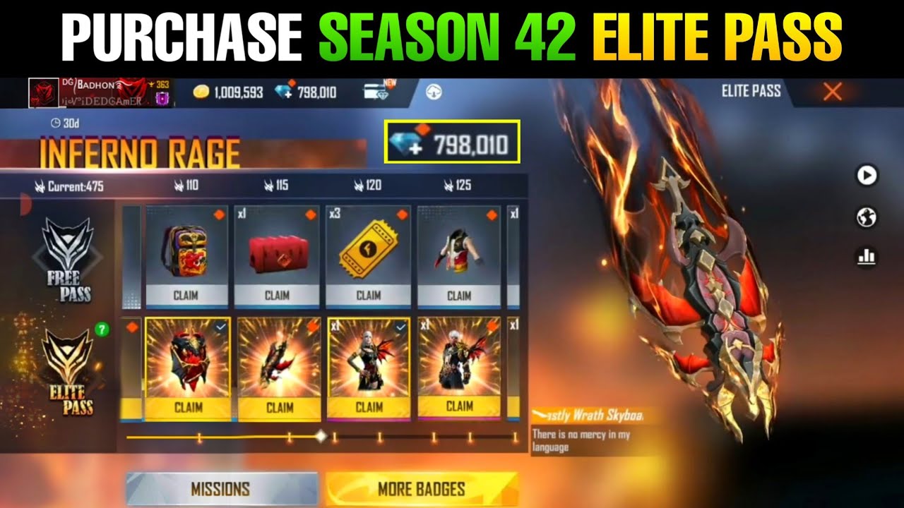 Inferno Rage Elite Pass Purchase Free Fire ll Purchase Next Season 42 ...
