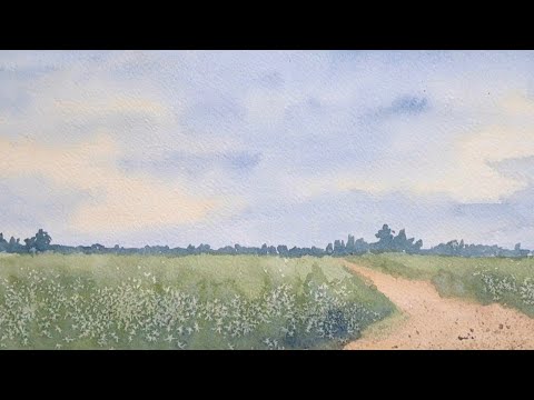 Easy watercolor landscape painting for beginners. How to paint a flower ...