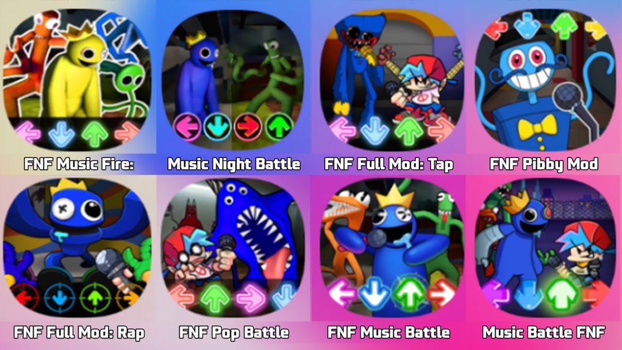FNF Rainbow Friends, FNF Doors, FNF Mrbeast, Music Night Battle, FNF ...