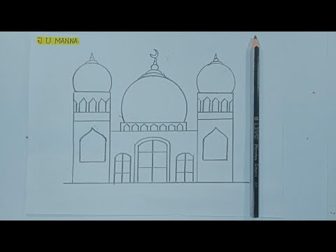 Masjid drawing easy | How to draw a masjid step by step | J U Manna ...