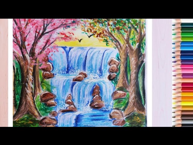 Colored Pencil Waterfall Drawings