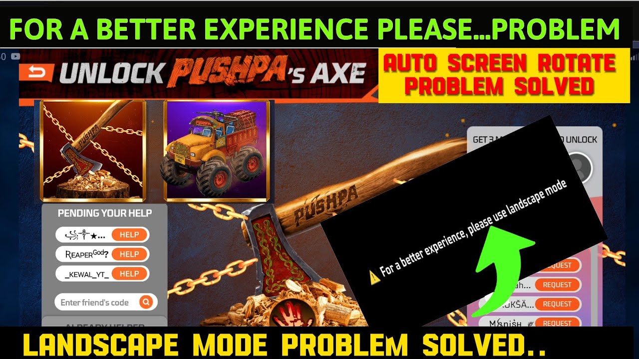 For A Better Experience Please Use Landscape Mode Problem | Free Fire ...