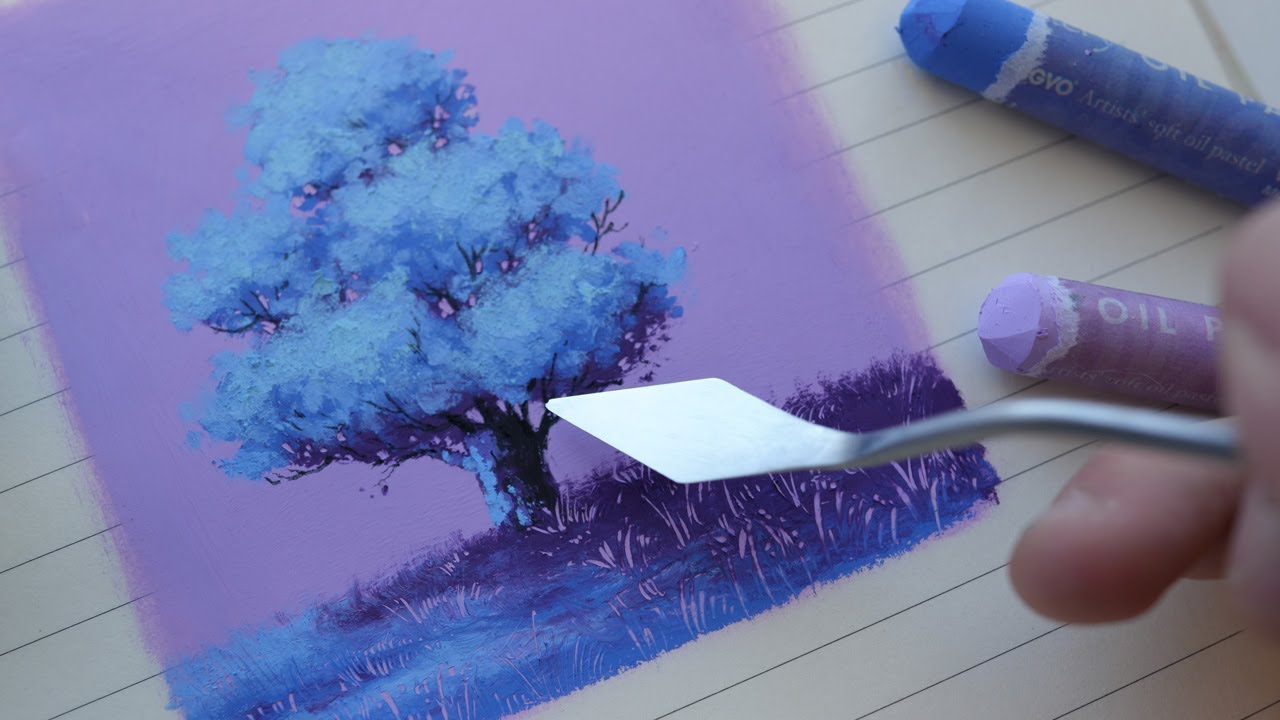 How to draw a blue tree - Oil pastel drawing technique - YouTube