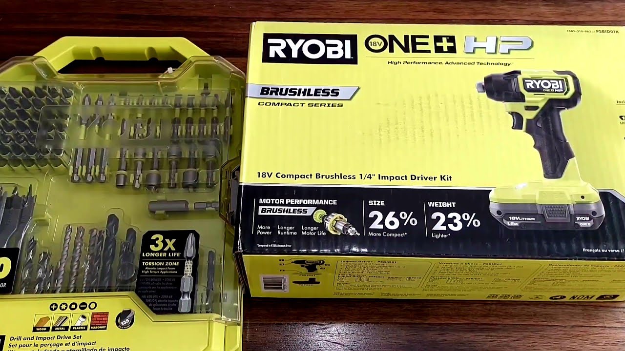 RYOBI One + HP (Brushless Compact Series) | 95PC Ryobi Drill And Impact ...