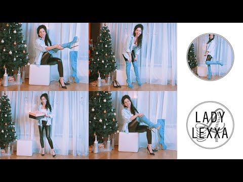 High Heel Haul & Try On: Blue Strech Overknee High Boots by Tajna Club Shoes & Leather Leggings.